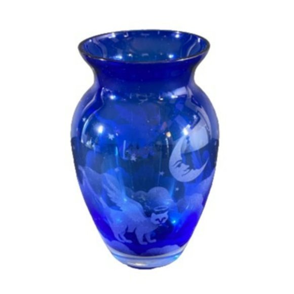 Source Unknown | Accents | Vtg Cobalt Blue Clear Etched Glass Angel ...